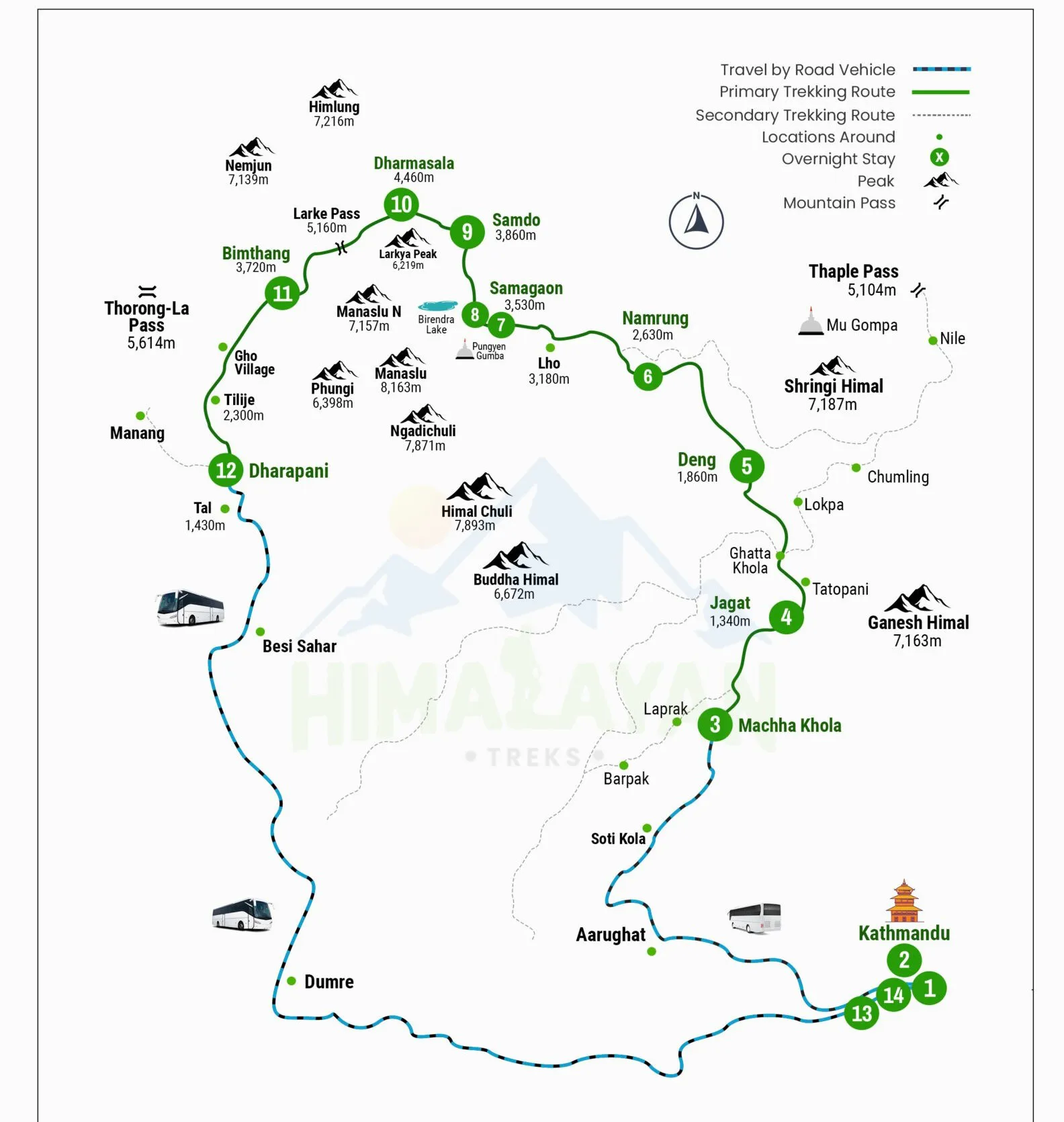 Manaslu Circuit Trek Map - Cost and Itinerary for 2026-2027